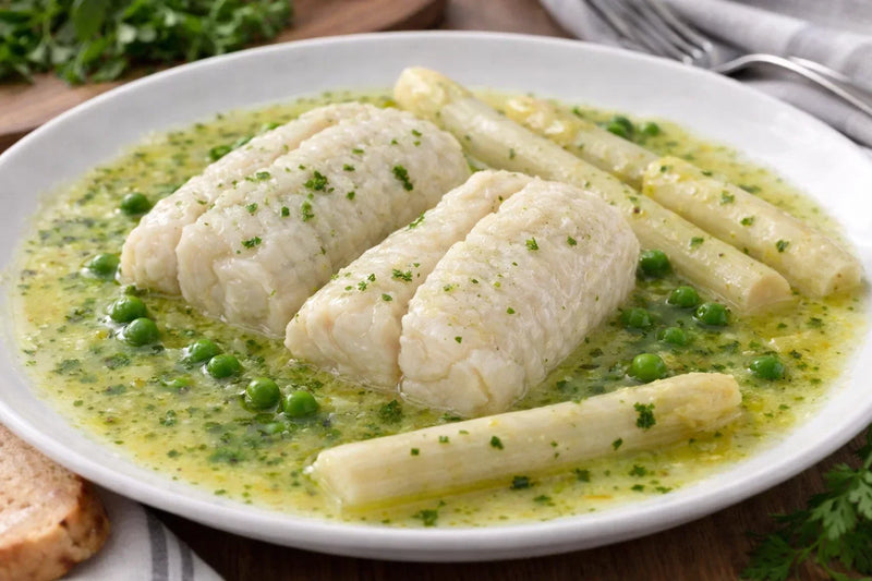Receta de merluza en salsa verde con conservas de calidad